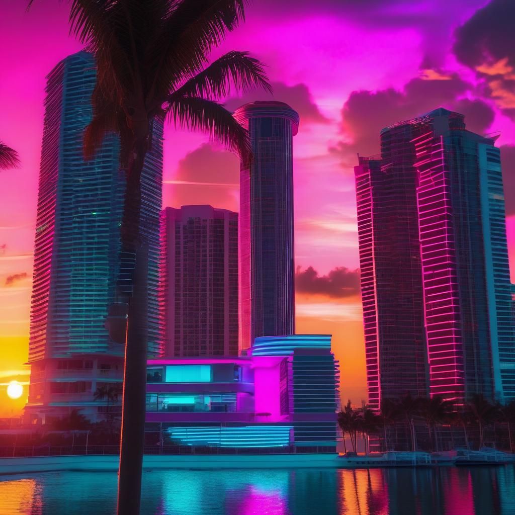 Vibrant Synthwave Cityscape - AI Art