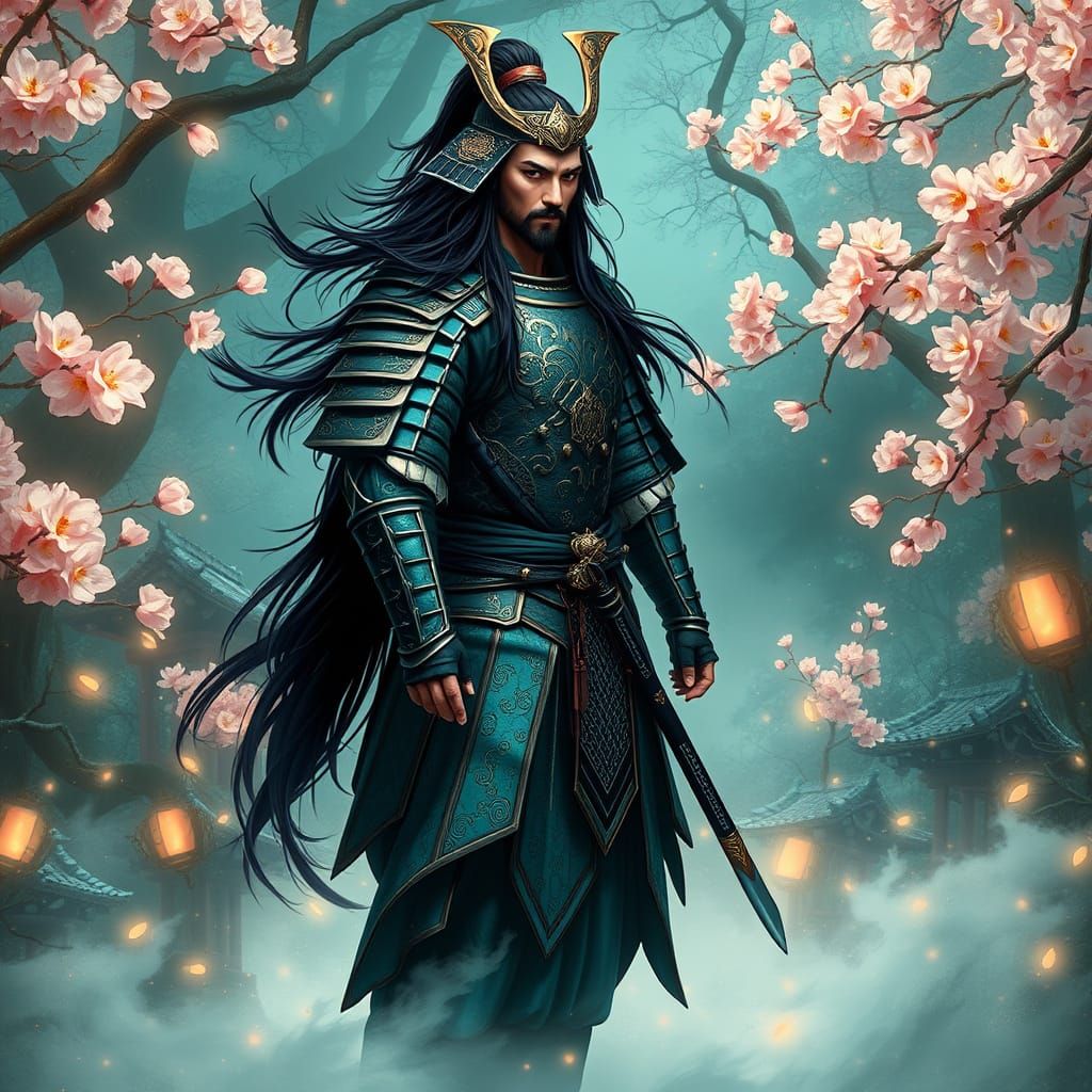 Samurai in Dark Turquoise and Black