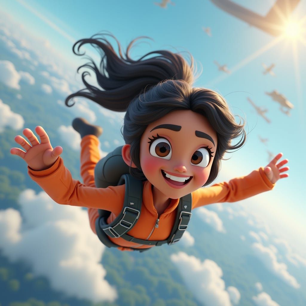 Confident Female Skydiver Leaps into the Sky in Vi... - AI Art