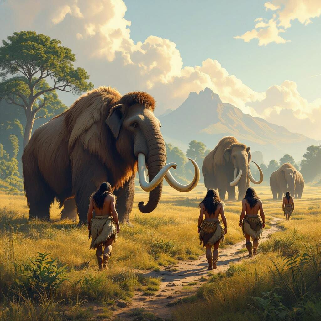 realistic illustration of prehistoric times — prehistoric humans ...