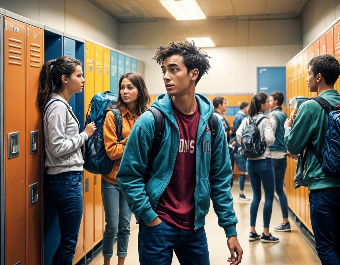 Hectic School Locker Room Scene - AI Art
