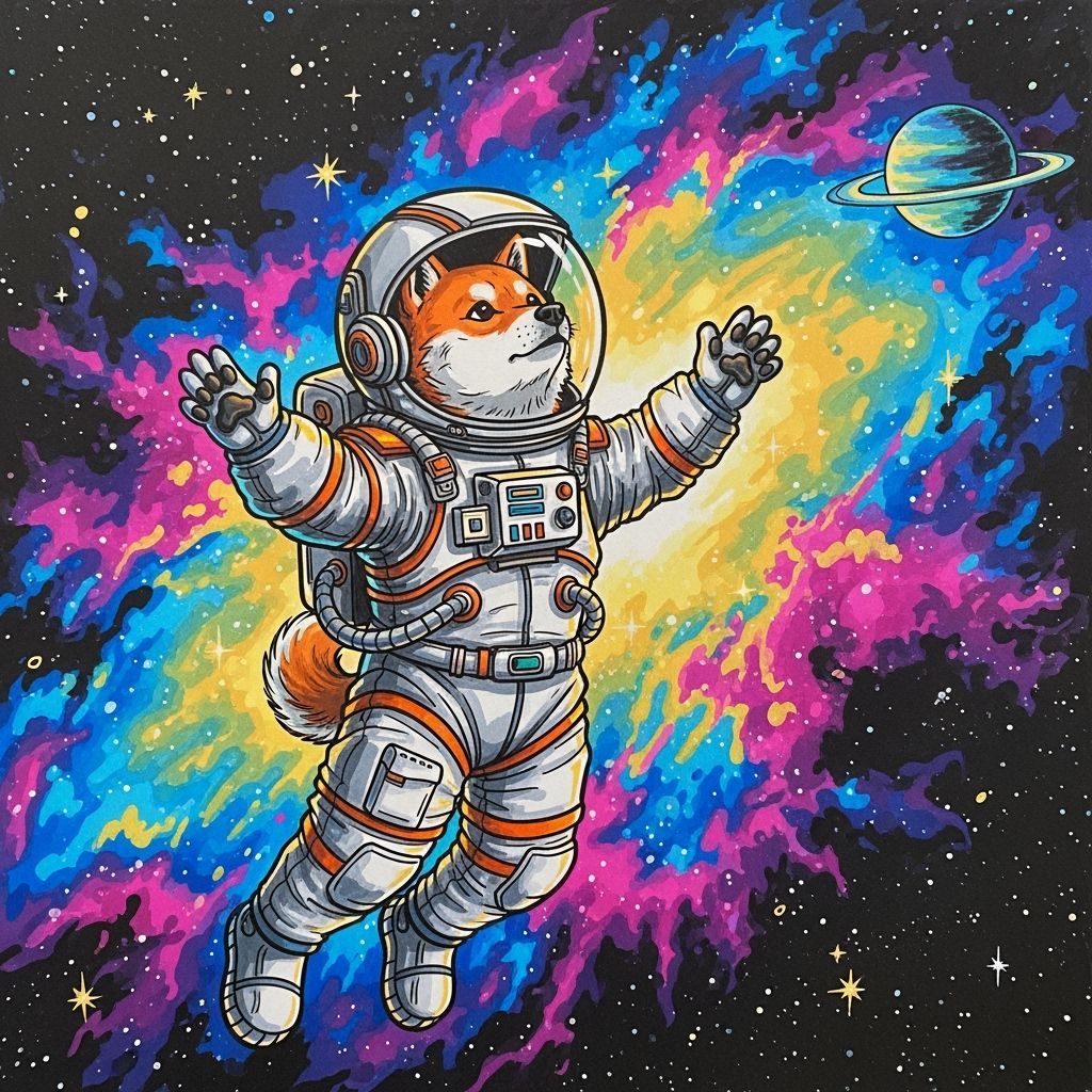Shibas in Space - Shiba Inu Astronaut Drifting Through Cosm...