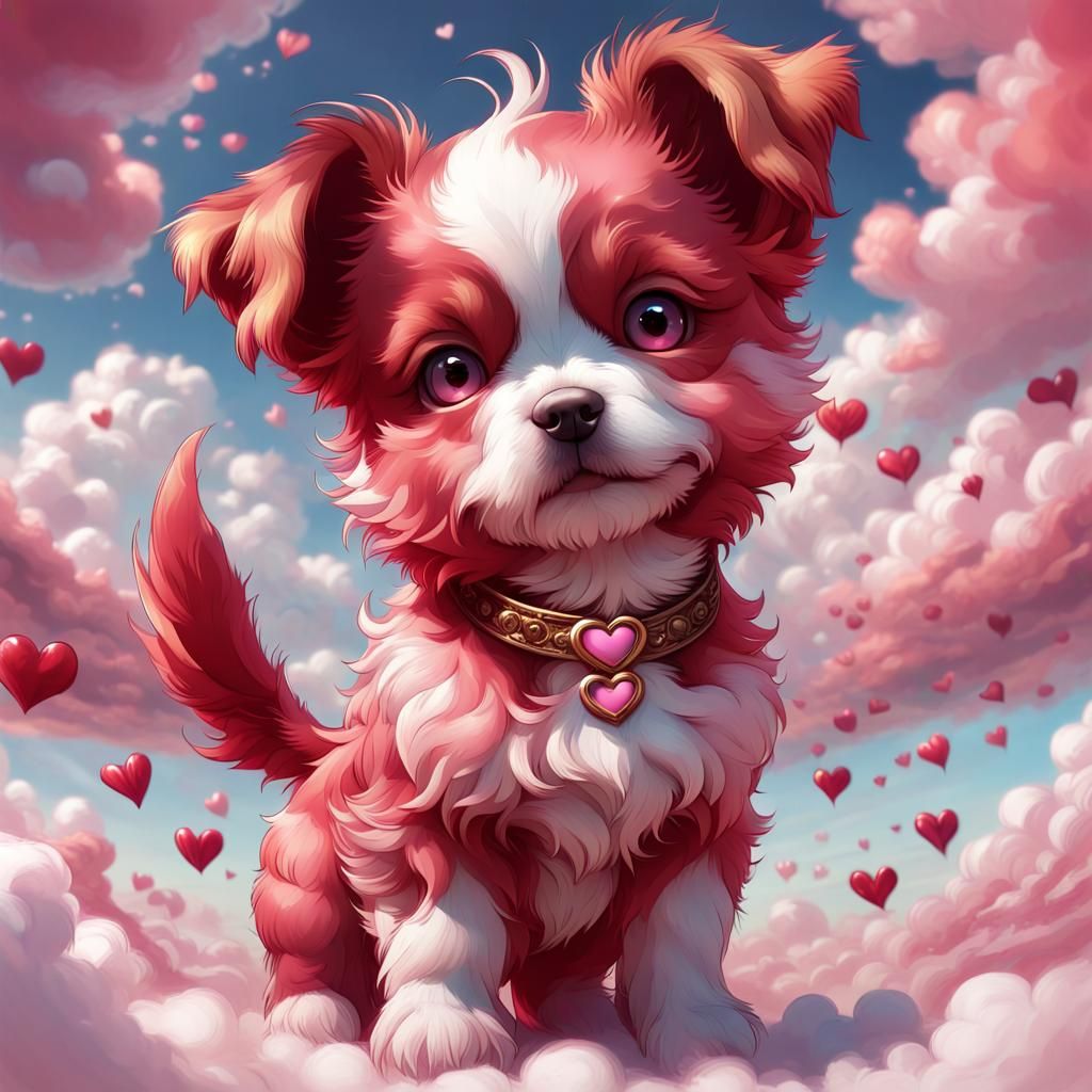 Male Cute adorable chibified Pink and Red puppy, shiny detailed sharp ...