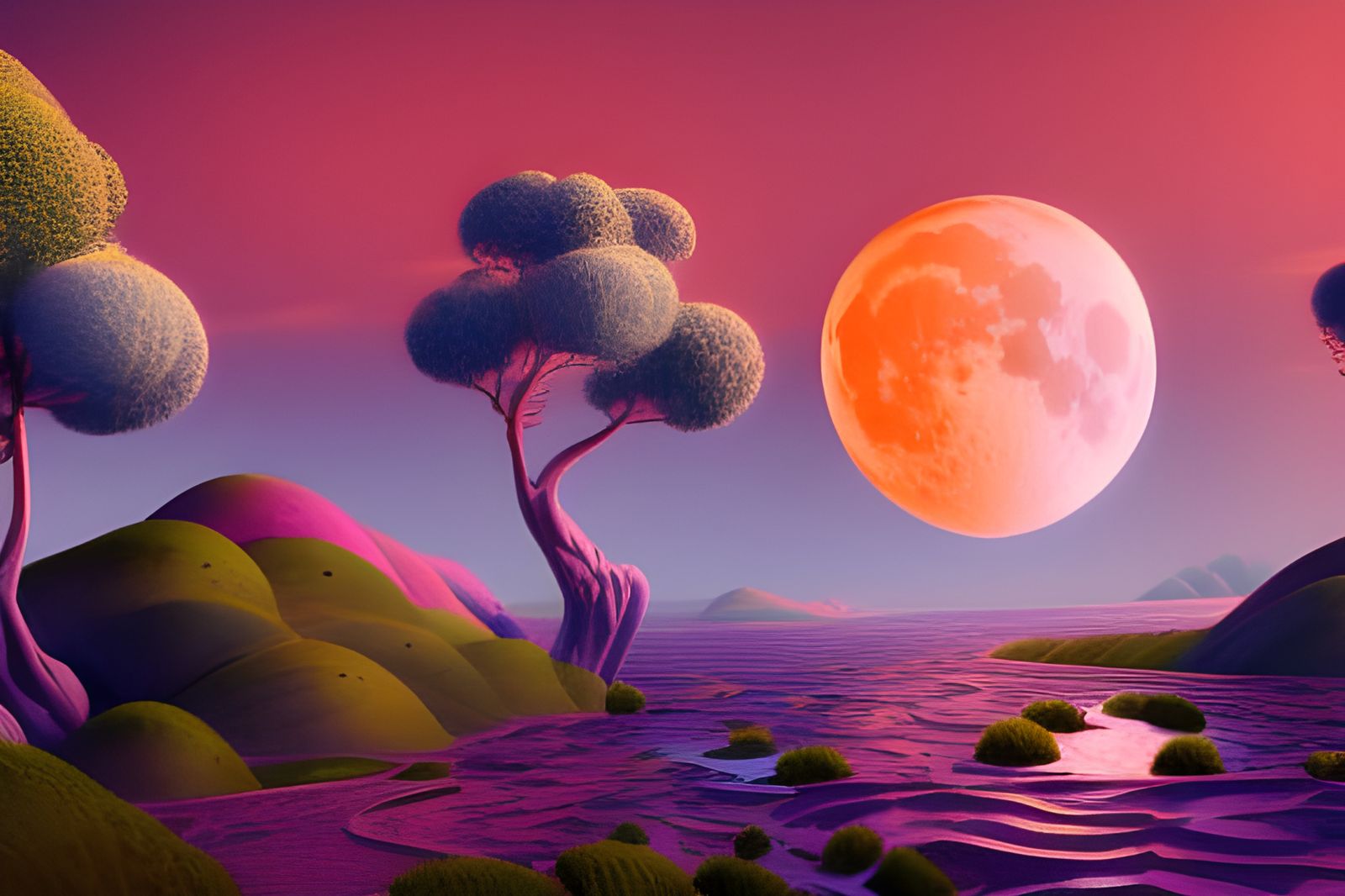 Fantasy dreamscape- soft pink nights - AI Generated Artwork - NightCafe Creator