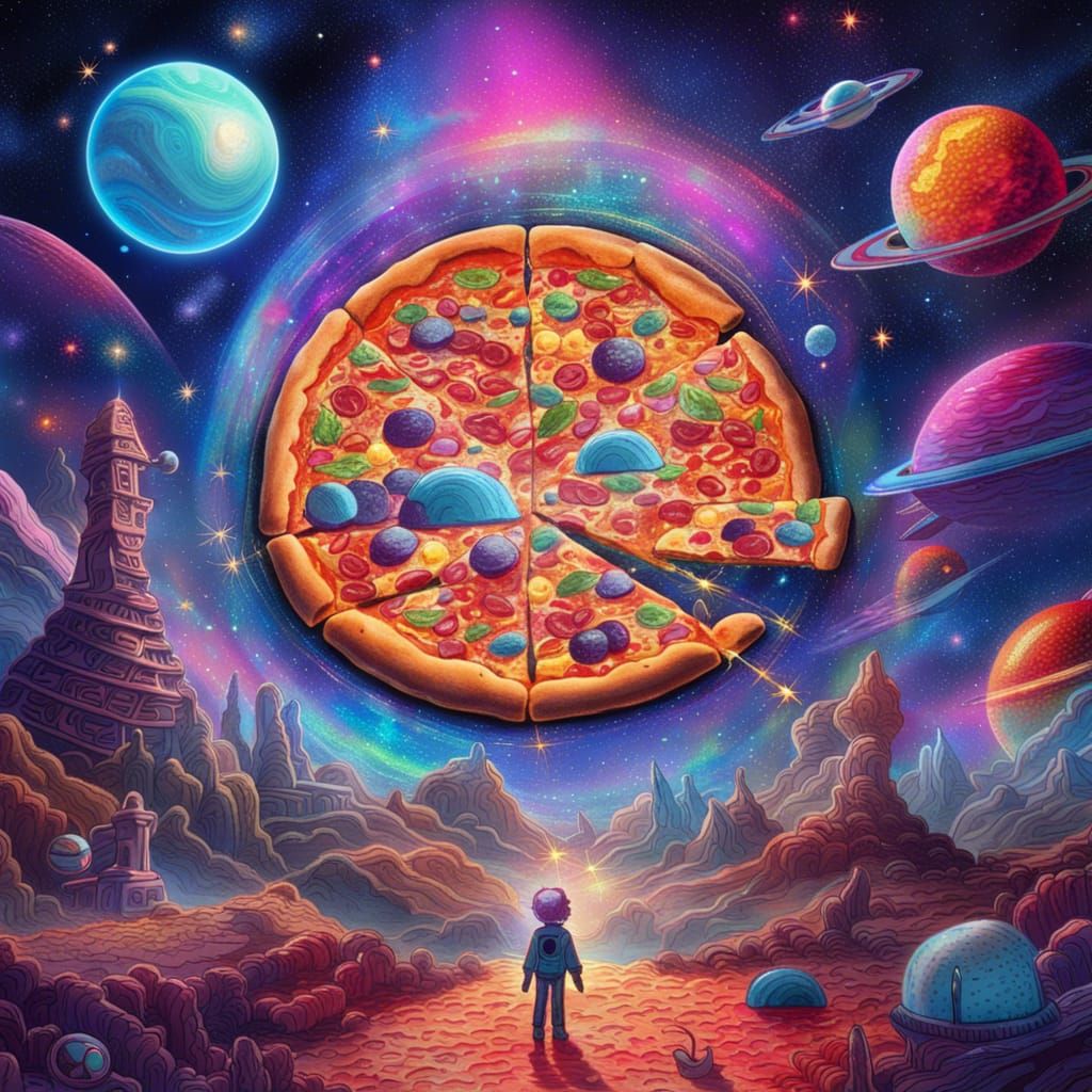 Pizza Planet - Cosmic Pizza Galaxy in Vibrant Colors