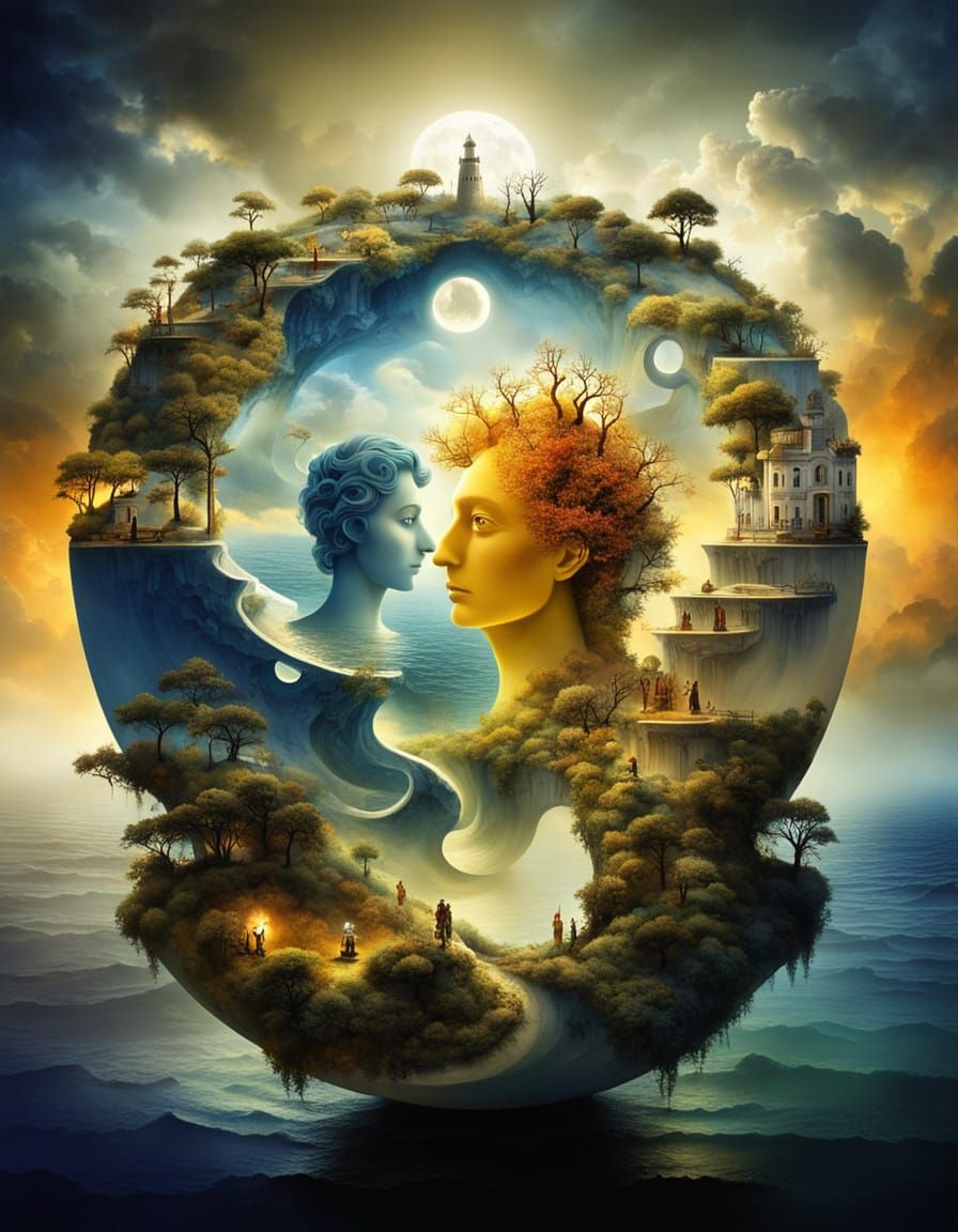 Surreal Face Island - Ethereal Dreamscape Landscape by Two M...