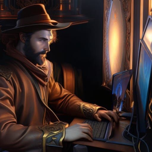 Cowboy working on computer - AI Generated Artwork - NightCafe Creator