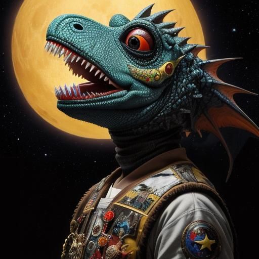 A mixed media Side profile painting of a big fish eyed sock puppet ...