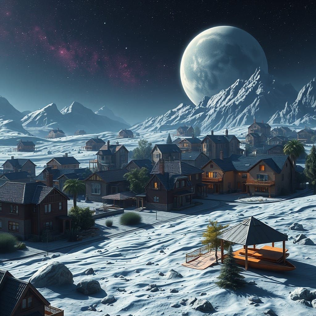 Lunar Suburban Utopia in Vibrant Color - AI Art
