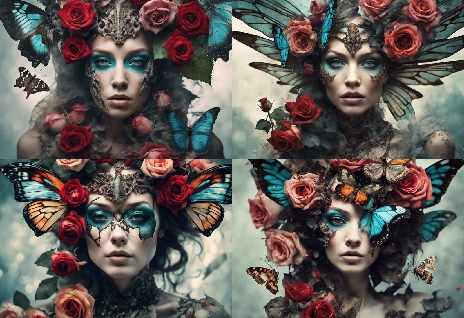 Photograph Ultra High-def "Vividly gorgeous Moth-wing woman and roses ...