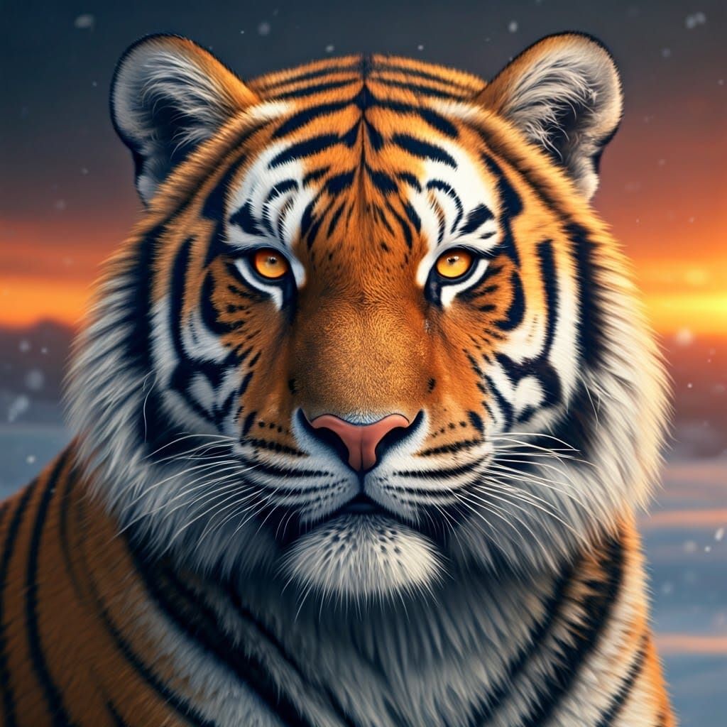 A hyper-realistic close-up of a tiger’s face enjoy