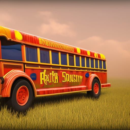 Flying school bus colorful - AI Generated Artwork - NightCafe Creator