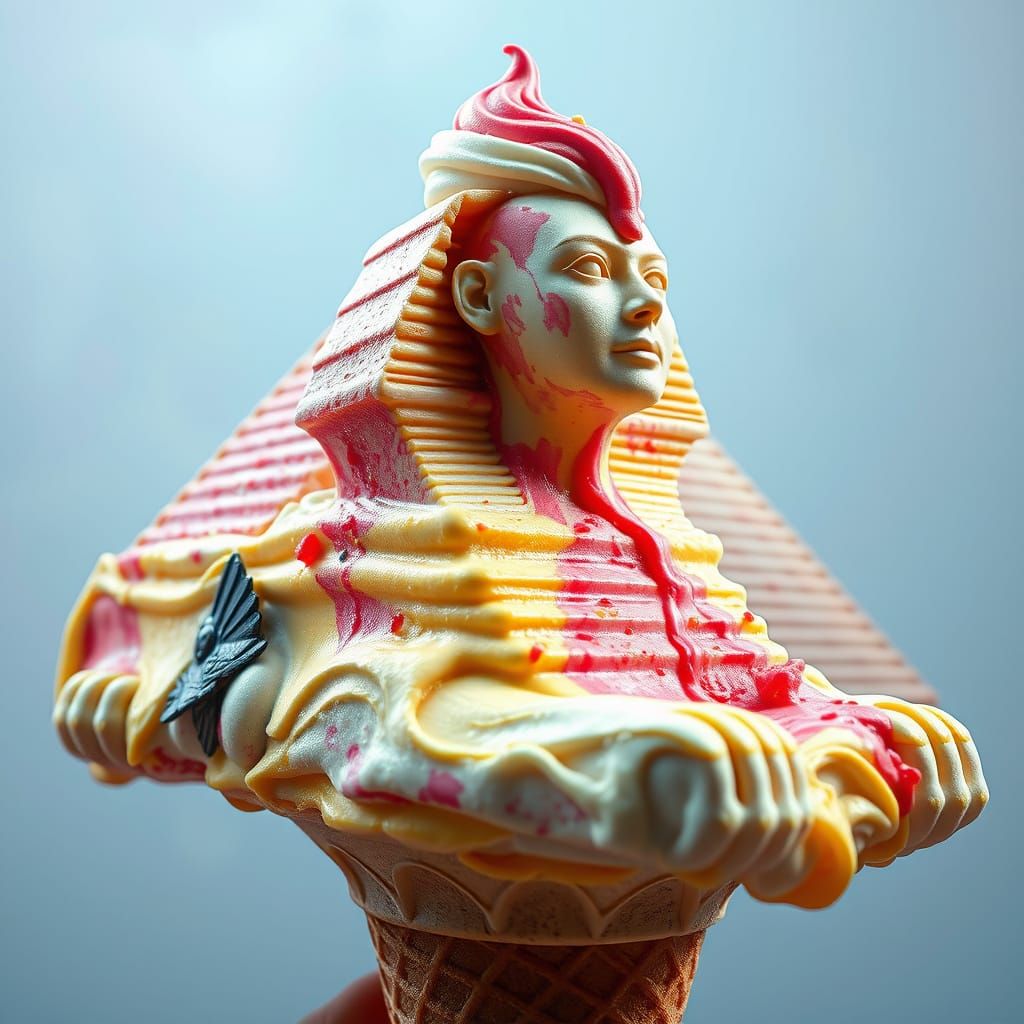 Ice Cream Sphinx and Giza Pyramid Hyperrealistic A... - AI Art