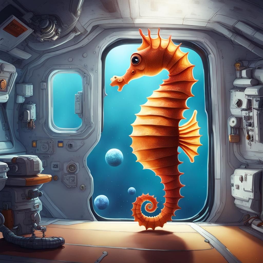Seahorse, space station, happiness, pixar, futuristic - AI Generated ...