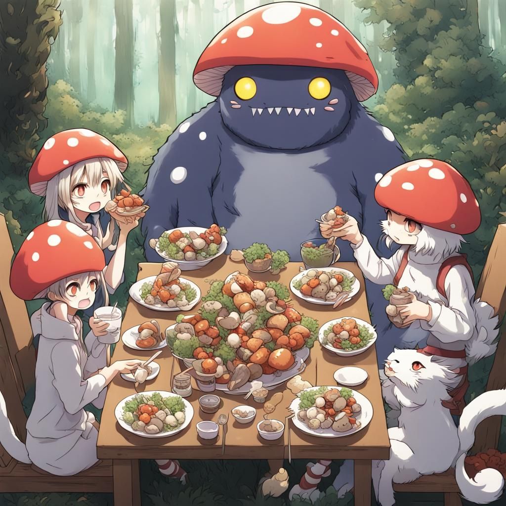 Mushroom monster cats eating humans - AI Generated Artwork - NightCafe ...
