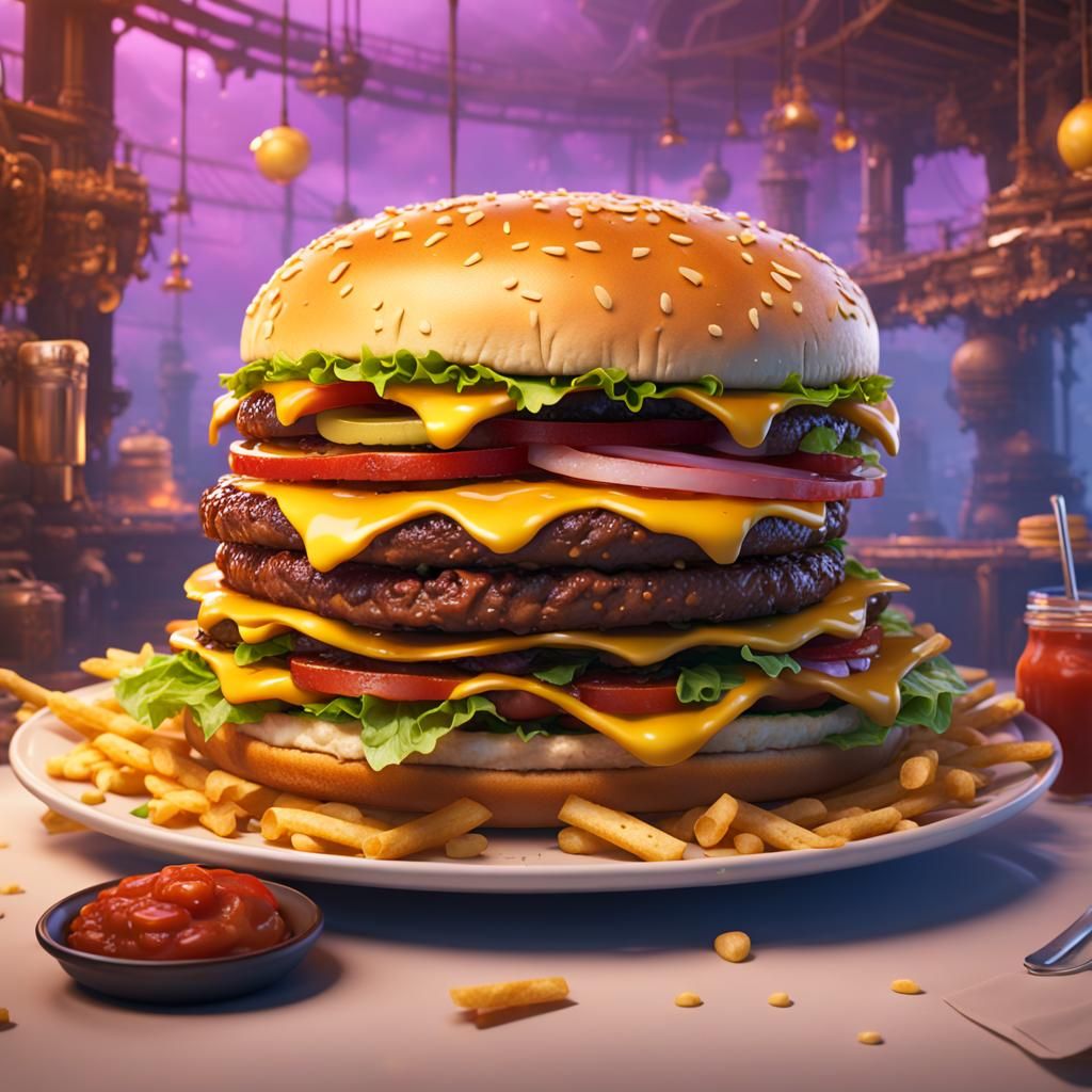 Giant cheeseburger on a plate - AI Generated Artwork - NightCafe Creator
