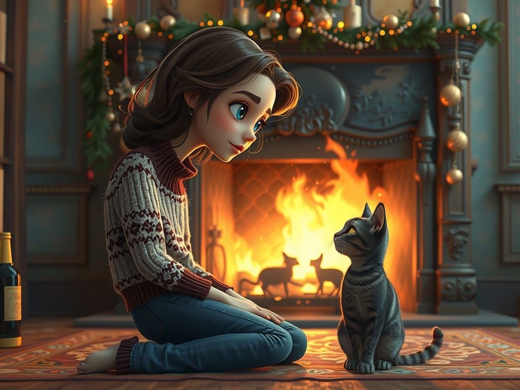 side view from top to bottom, brunette blue-eyed woman with upraised ...