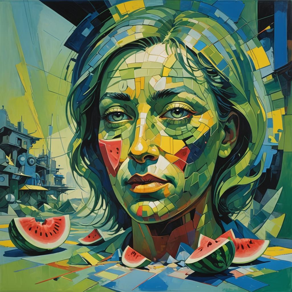 An angry watermelon in cubism art - AI Generated Artwork - NightCafe ...