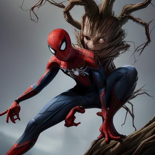 Spider-Man fused with Groot - AI Generated Artwork - NightCafe Creator