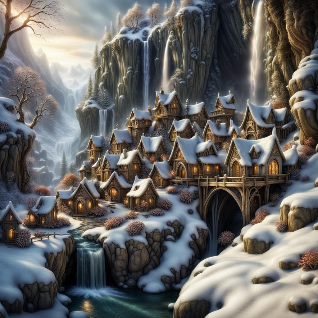 Elven village in a valley - AI Generated Artwork - NightCafe Creator