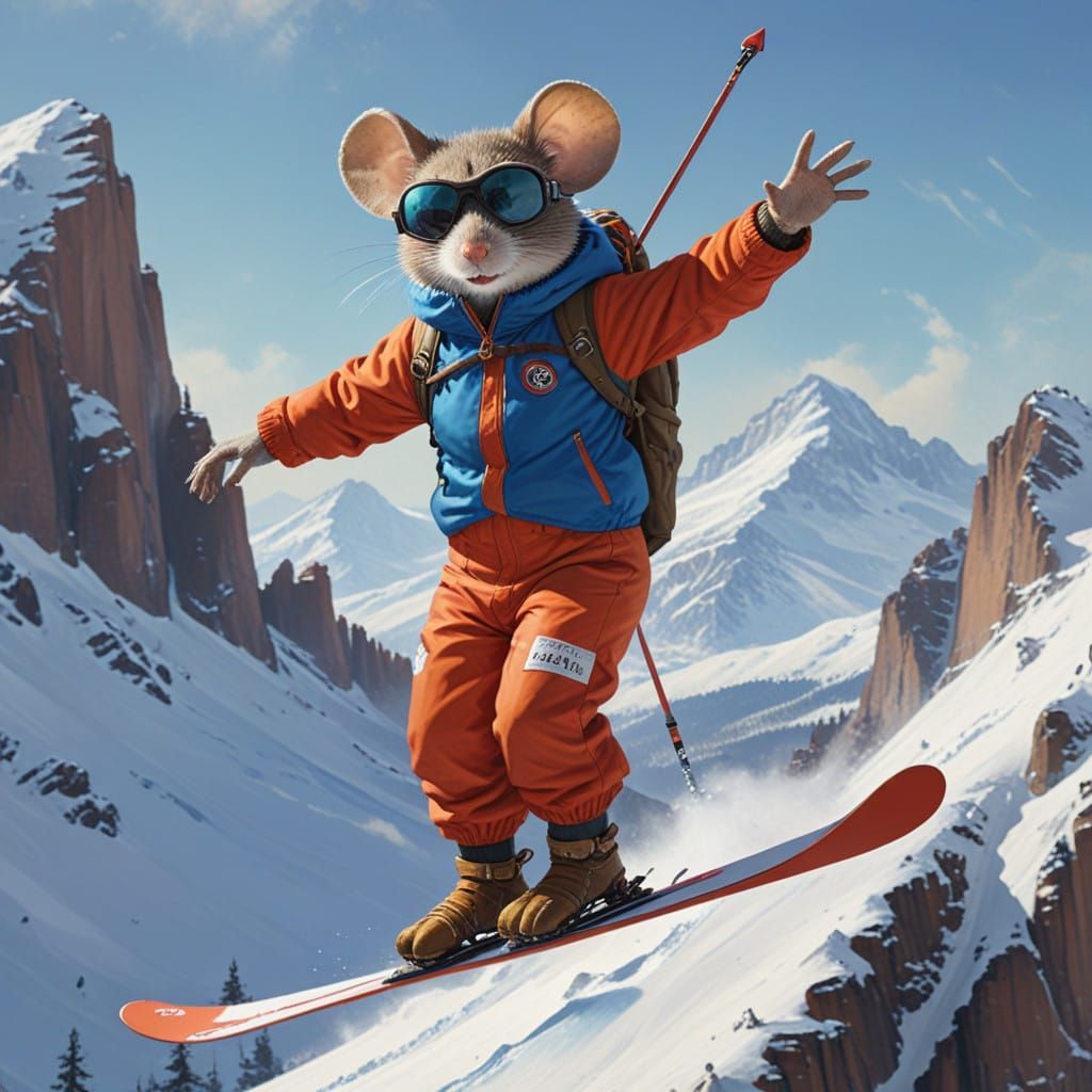 A skiing mouse making a high jump - A skiing mouse making a ...