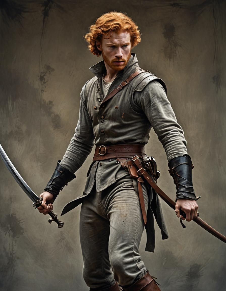 Epic Low-Angle Portrait of a Man with Rapier, Hype... - AI Art