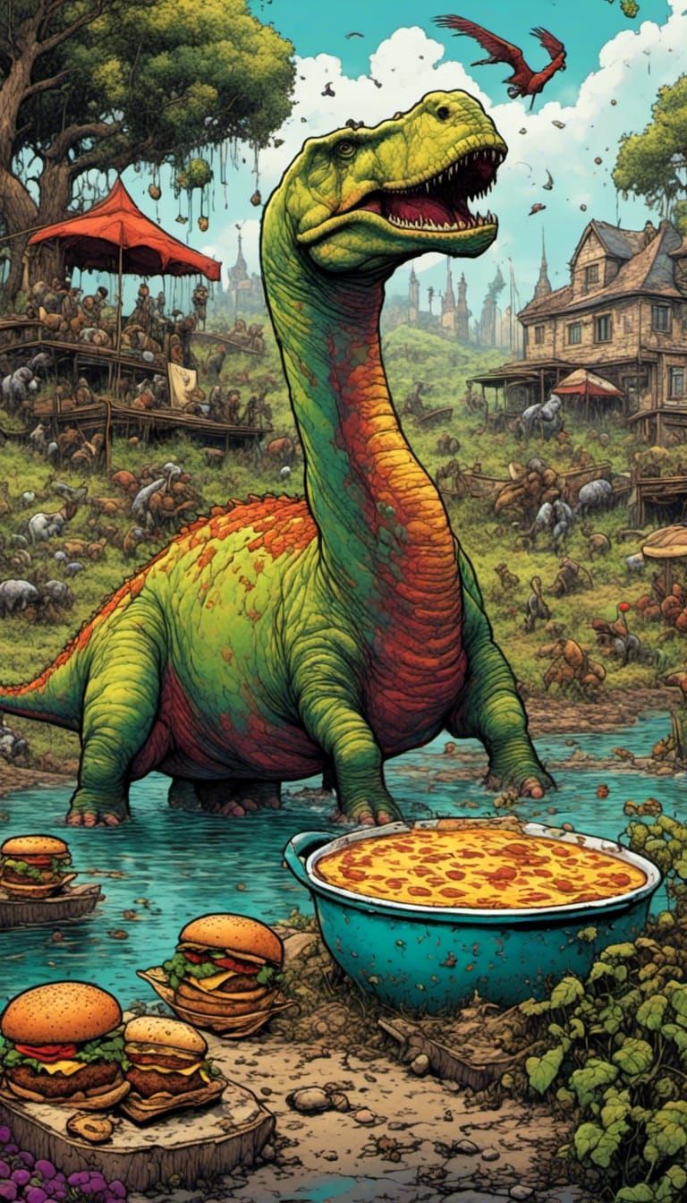 Brontosaurus, Burgers And Quiche - AI Generated Artwork - NightCafe Creator