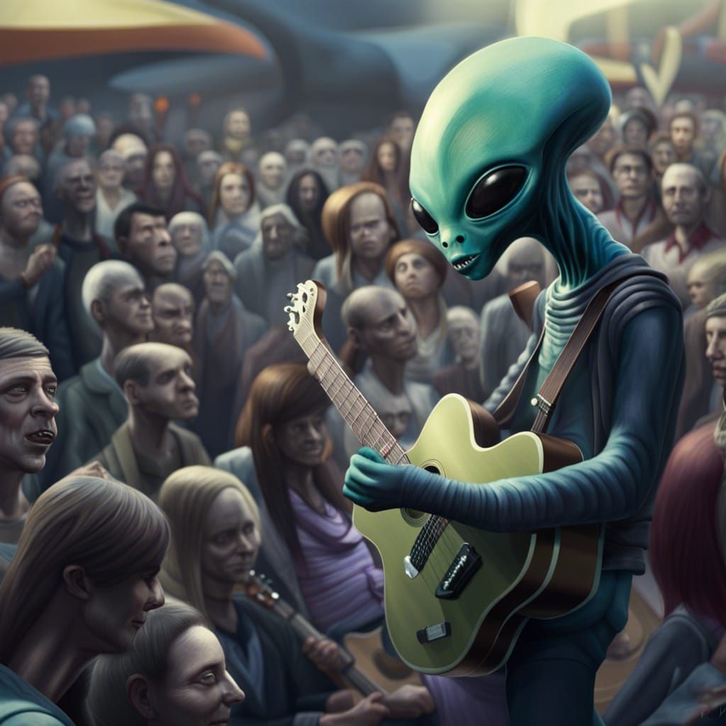 An Alien plays for the crowd - AI Generated Artwork - NightCafe Creator