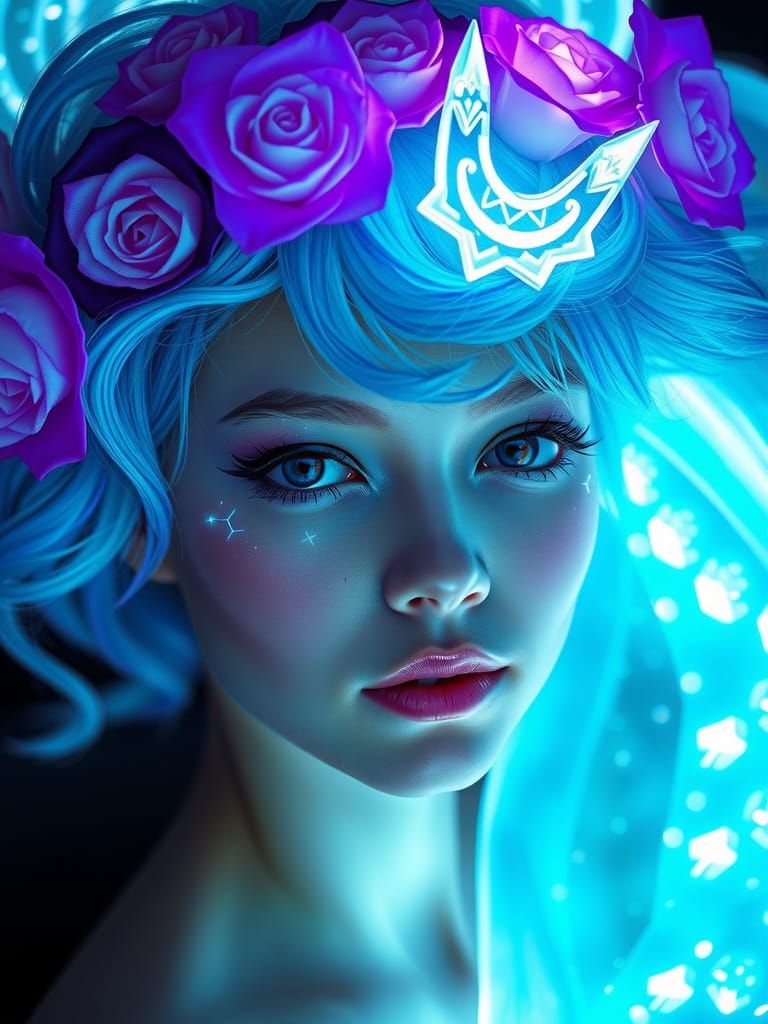 Ethereal Portrait of a Young Woman with Purple Flo... - AI Art