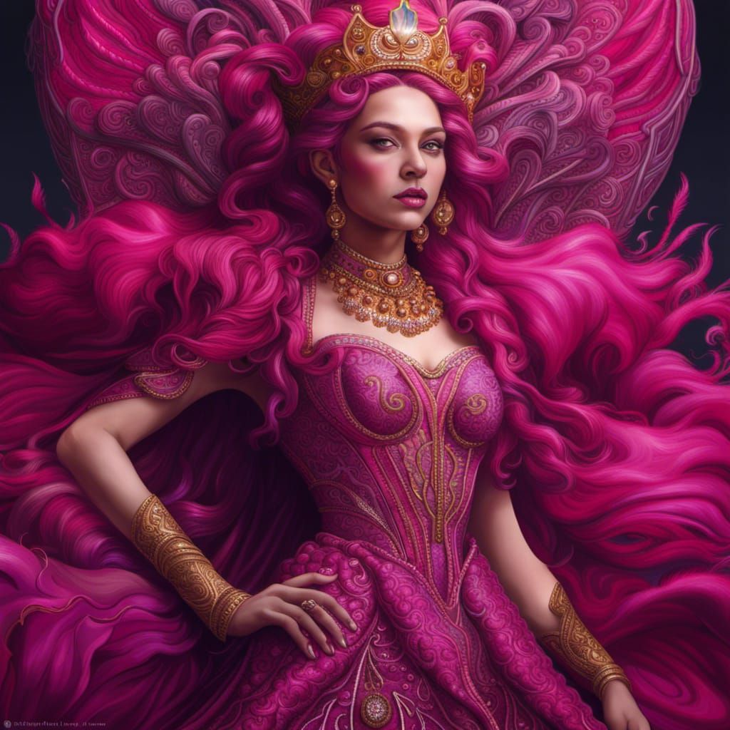 Goddess of color magenta a queen in magenta colour hair and makeup, has highly detailed ...
