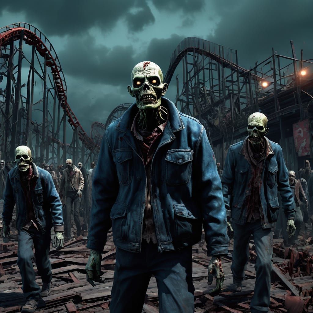 Surreal Post-Apocalyptic Thrill Ride in Zombie-Hau... - AI Art