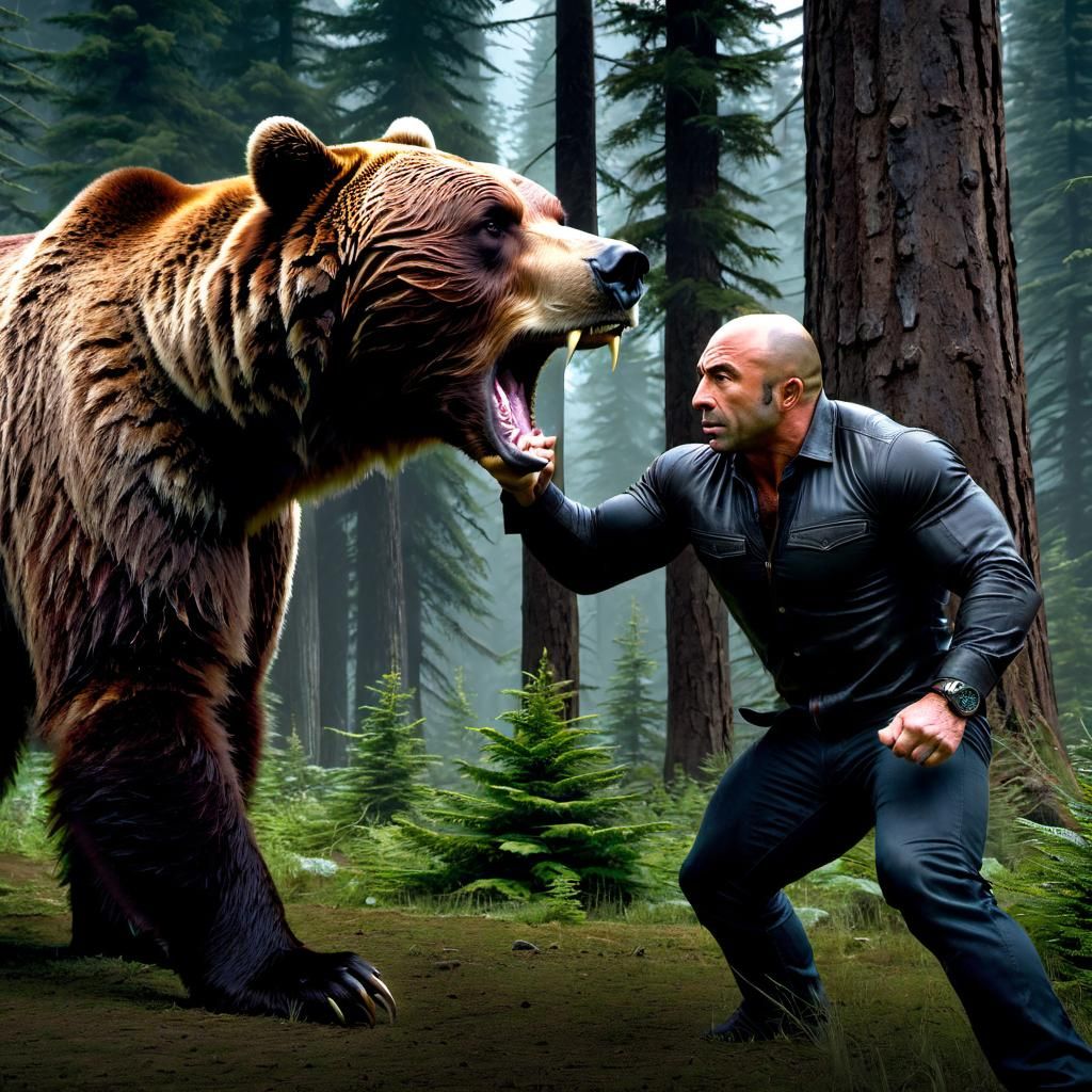 "Joe Rogan vs. Grizzly" - AI Generated Artwork - NightCafe Creator