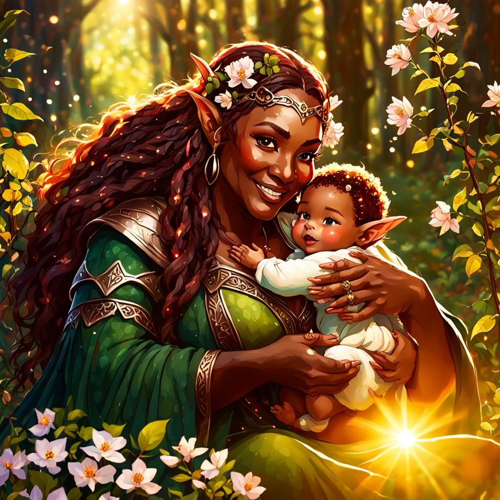 Elven Mother and Child 4 - AI Generated Artwork - NightCafe Creator