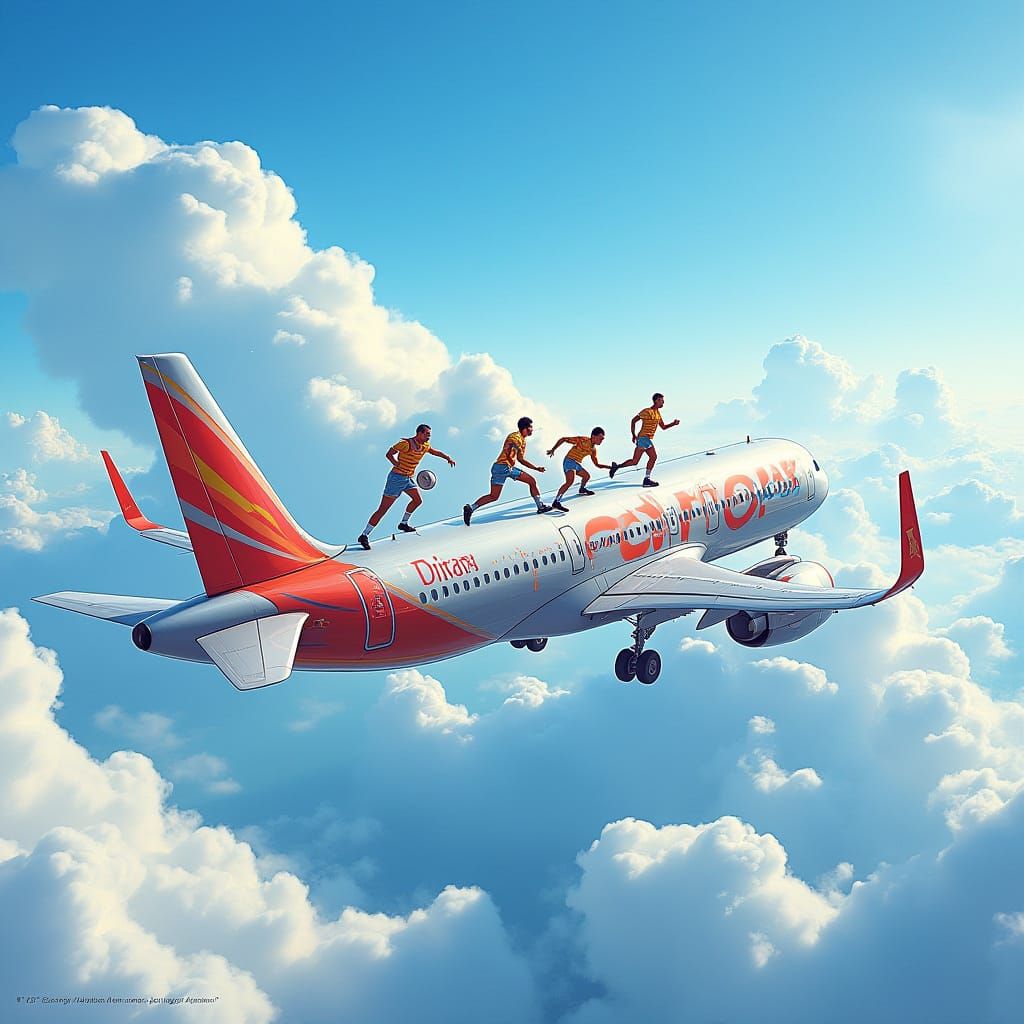Rugby Players in Futuristic Aviation Landscape - AI Art