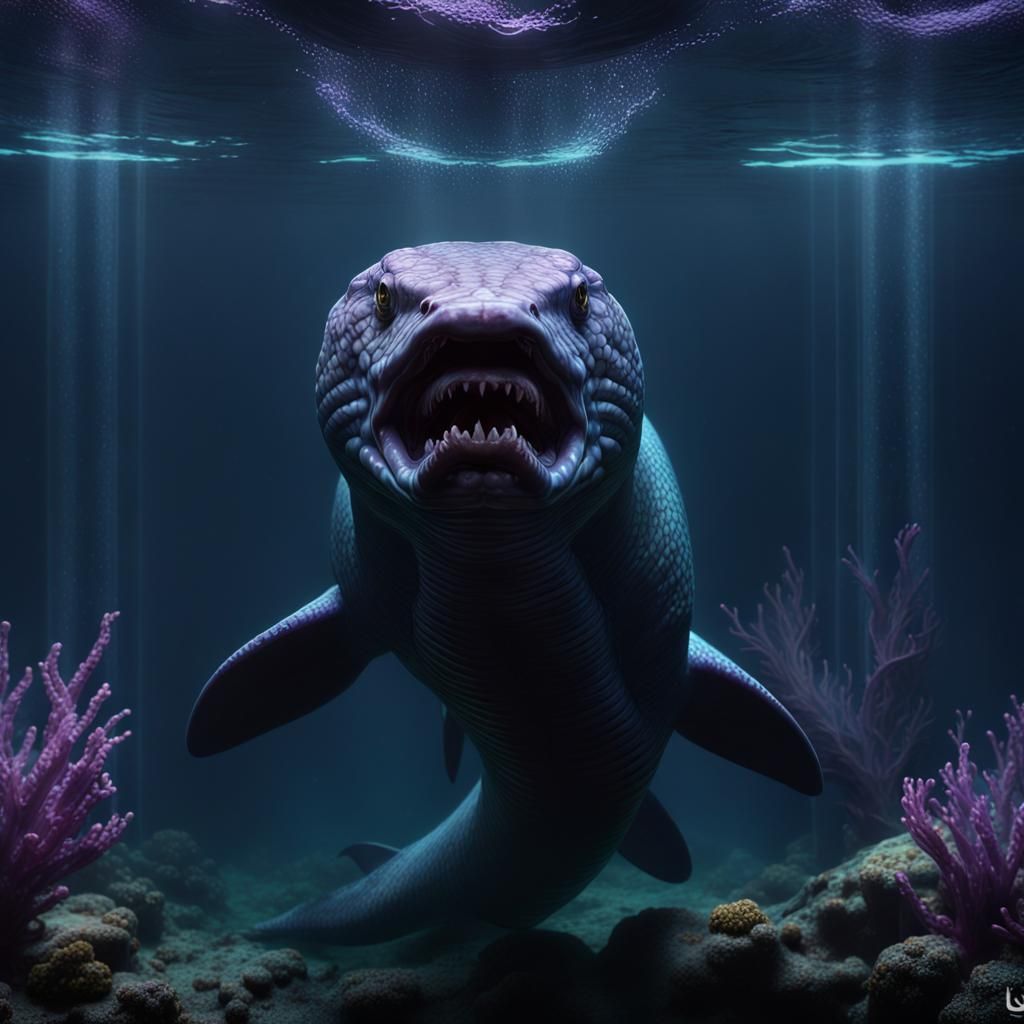The electric eel Hydra waits in the shallows. - AI Generated Artwork ...