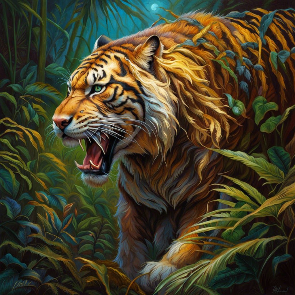 Majestic Sabertooth Tiger in the Jungle - AI Generated Artwork ...