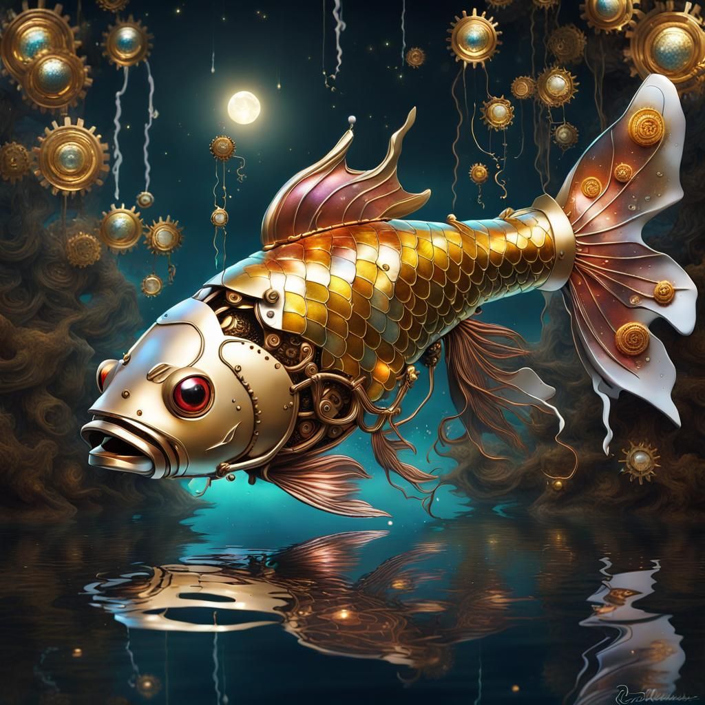 A Robotic Golden Koi Fish - AI Generated Artwork - NightCafe Creator