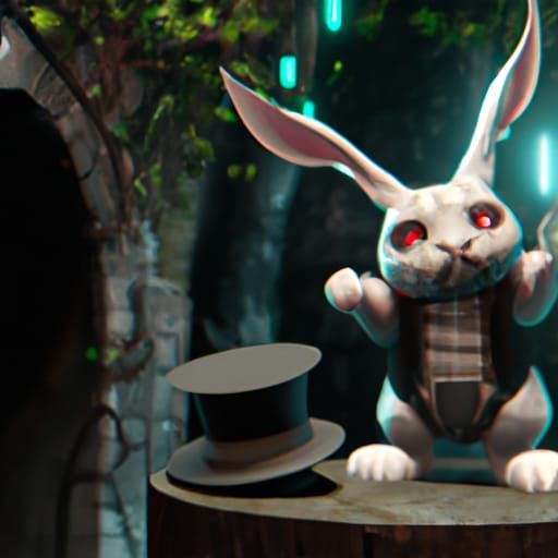Evil rabbit out of hat - AI Generated Artwork - NightCafe Creator