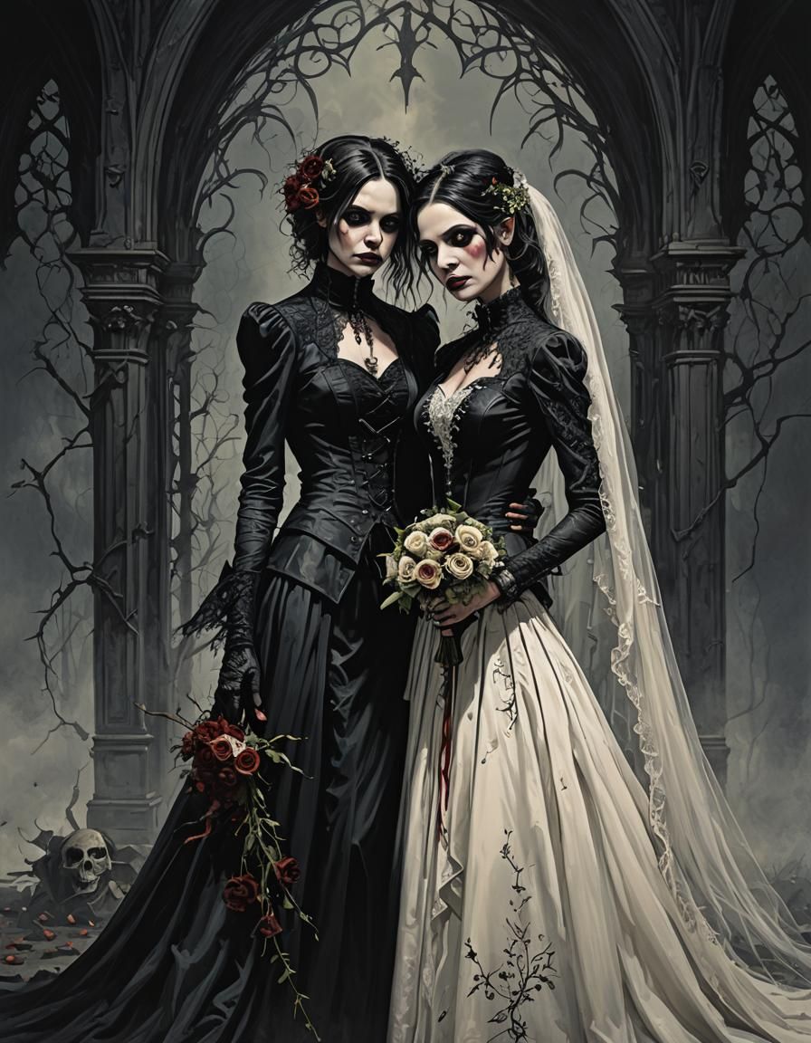 dark gothic romantic lesbian love wedding - AI Generated Artwork - NightCafe Creator