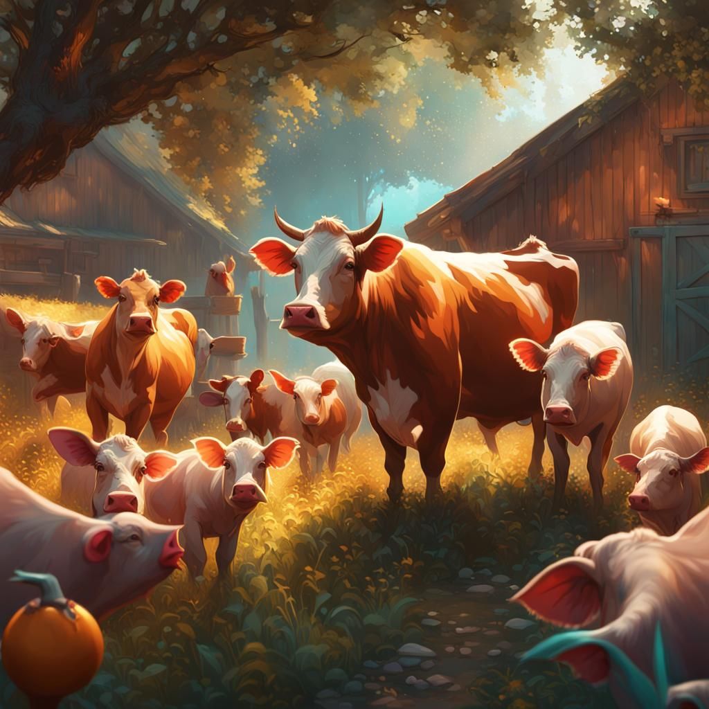 Farm life animals cows pigs chicken 8k resolution dynamic lighting ...