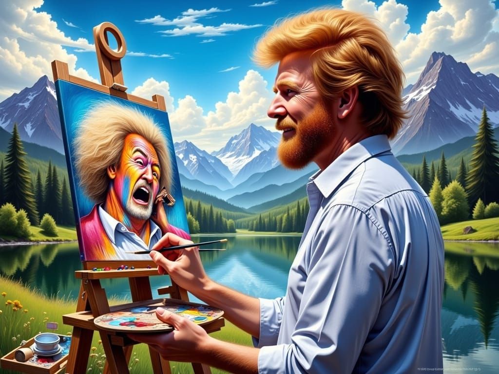 Donald Trump Paints Happy Little Tears in Bob Ross... - AI Art