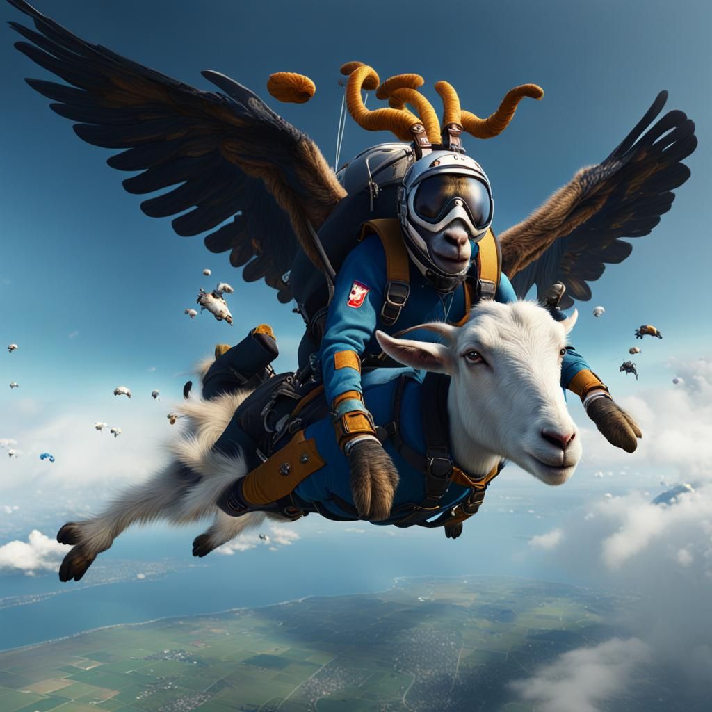 Goat skydiving over France - AI Generated Artwork - NightCafe Creator