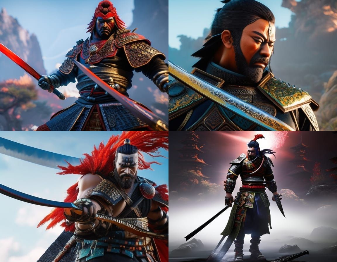 on a sunny day a rough and tuff Samurai Jin Sakai correctly holding his ...