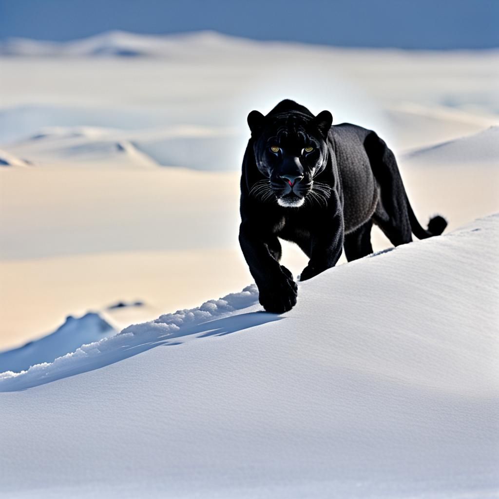 black jaguar walking on the snow hill - AI Generated Artwork ...