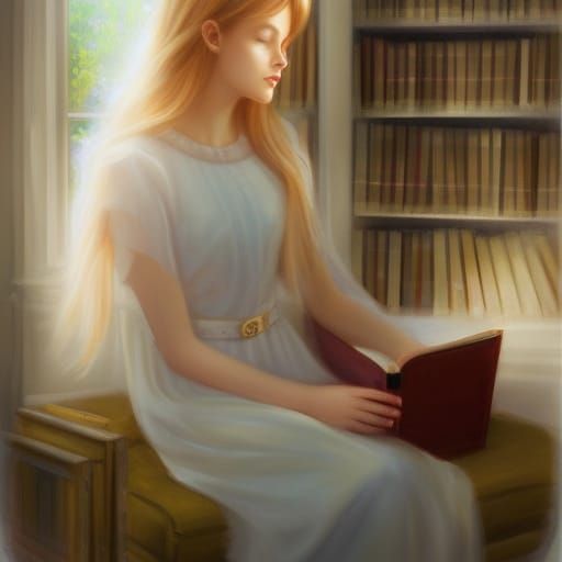 Girl in library by Laura Sava - AI Generated Artwork - NightCafe Creator
