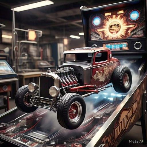 Rat Rod Pinball in a Life-Size Machine - AI Art