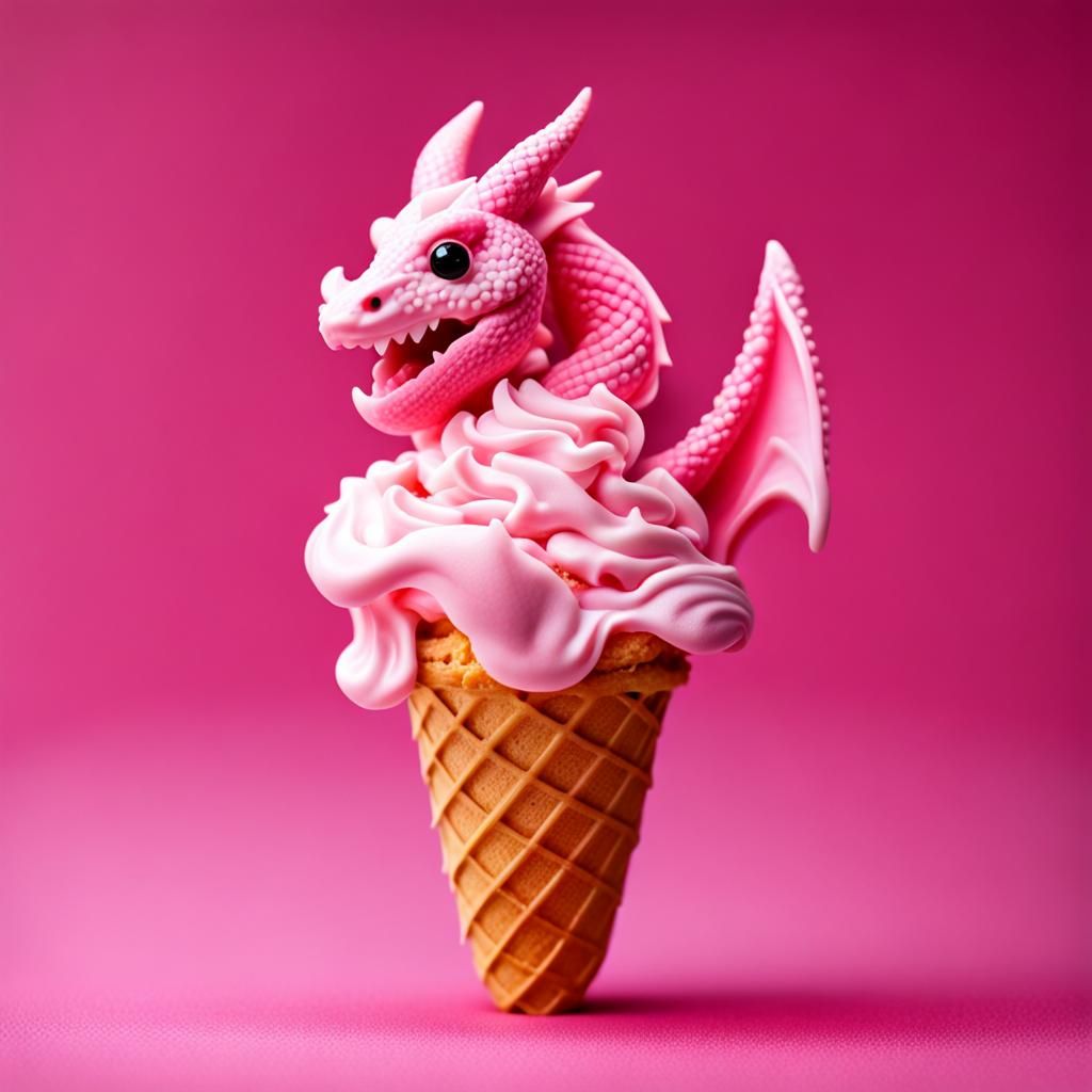 A tiny pink dragon in a soft serve ice cream - AI Generated Artwork ...