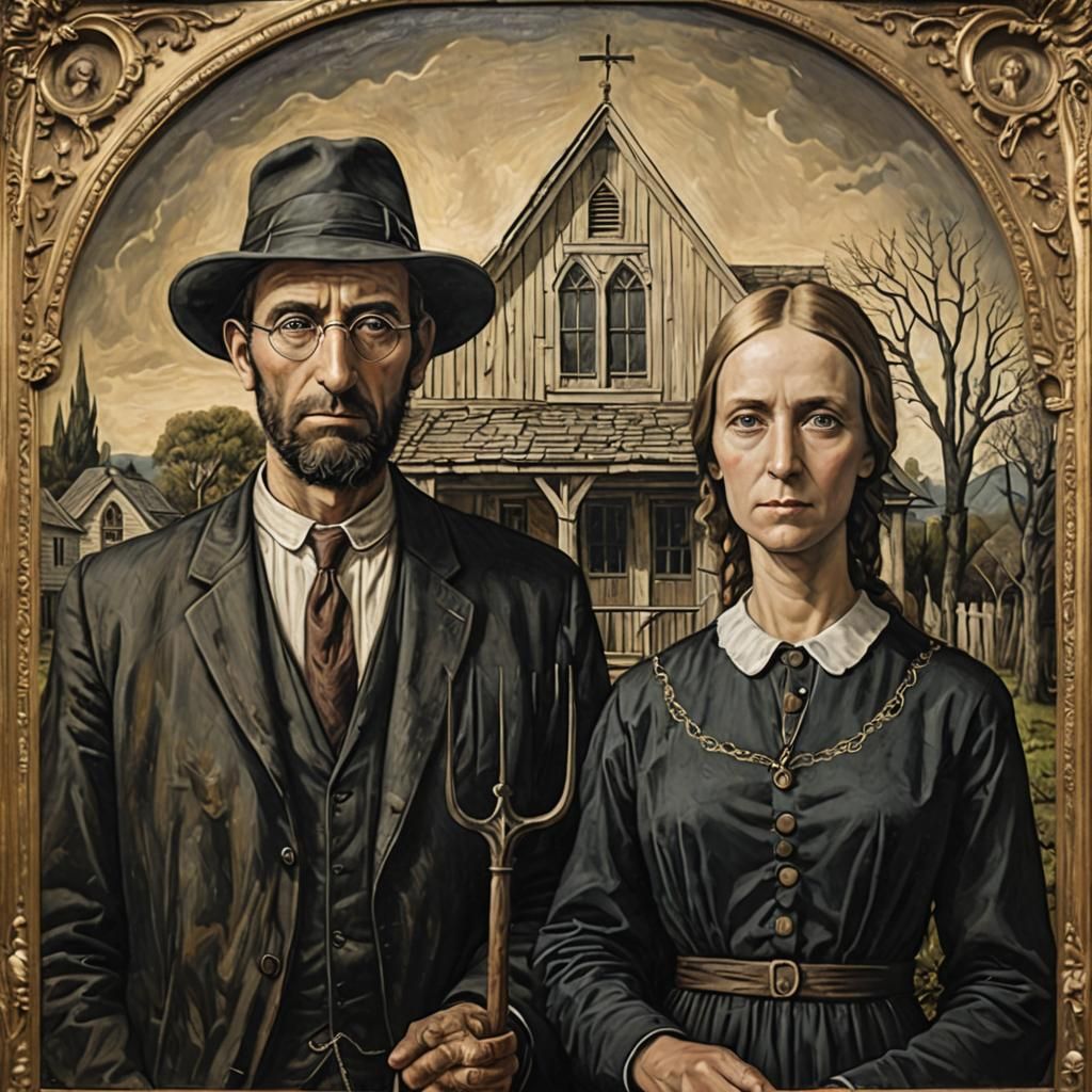 American Gothic painting in the style of Gustave Dore - AI Generated ...
