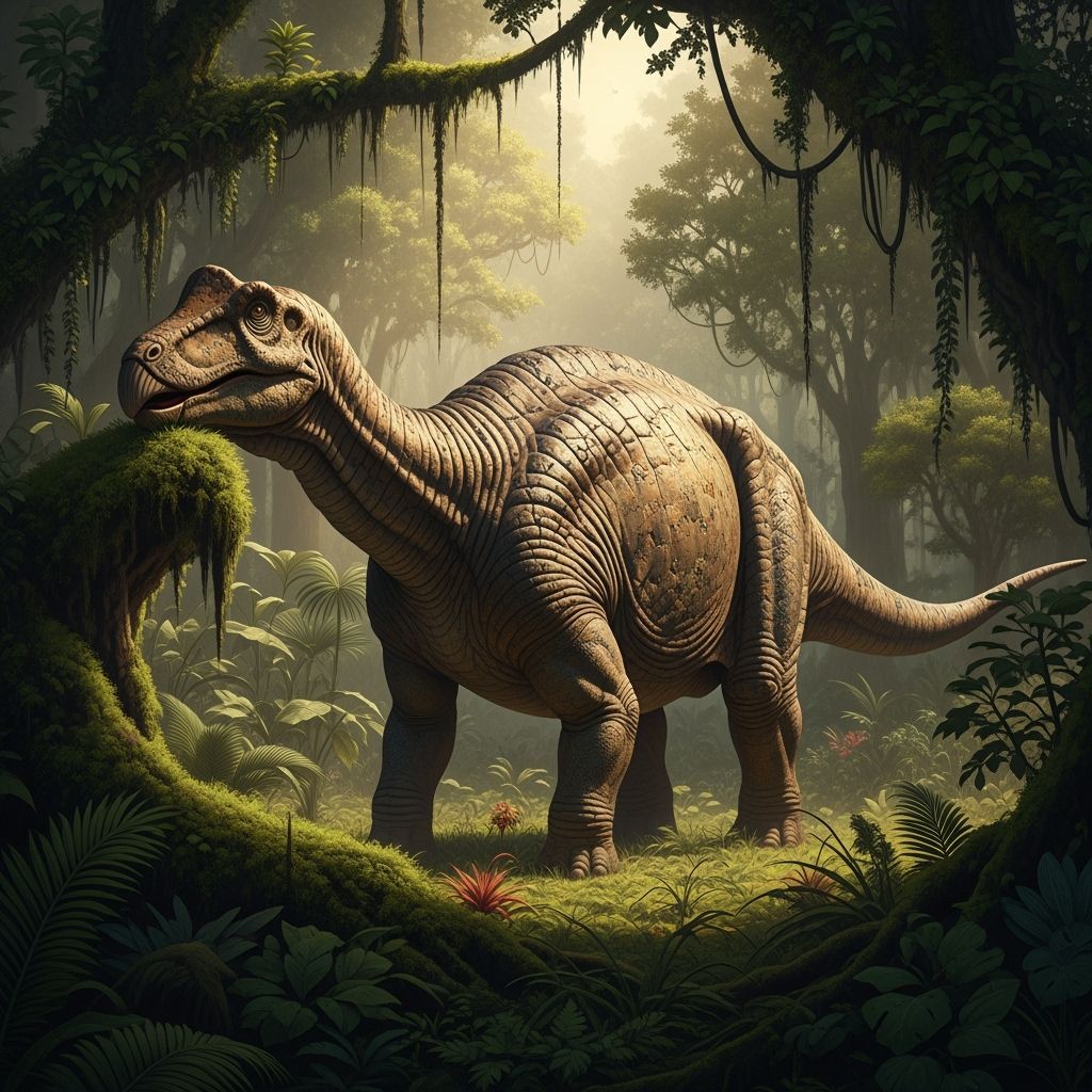 Brontosaurus in Prehistoric Jungle Digital Paintin... - AI Art