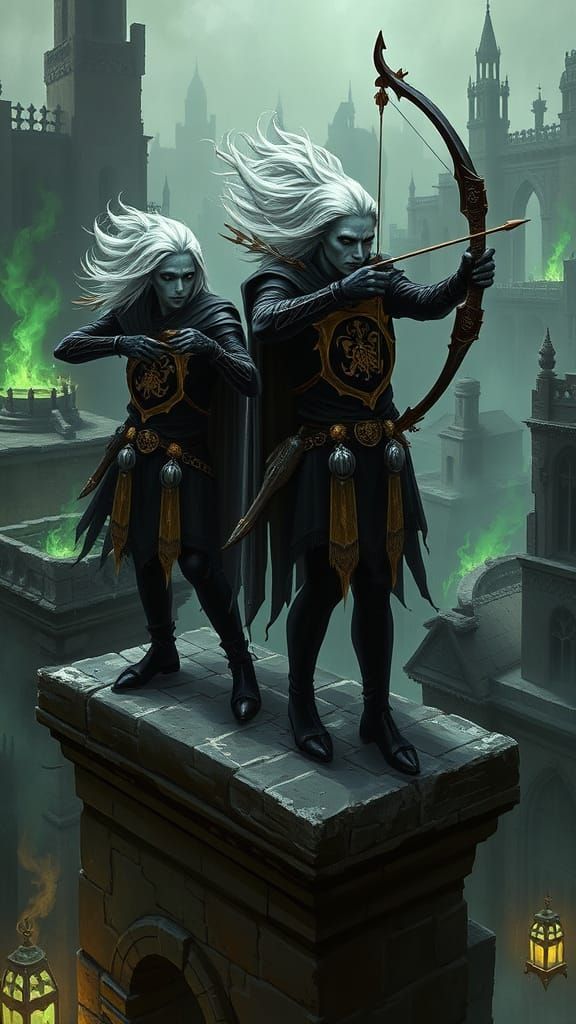 Undead elven archers - Undead Elf Archers in Dark Gothic Cit...